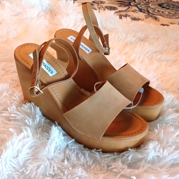 Steve Madden | Shoes | Steve Madden Welsh Tan Leather Platform Wedge ...